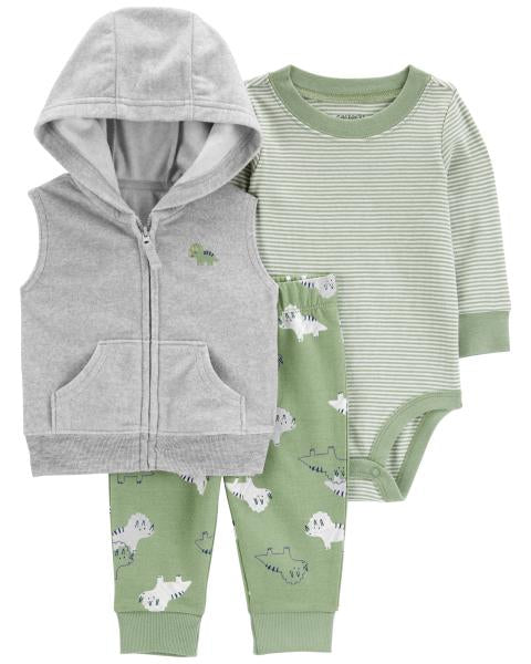 3-Piece Grey Fleece Dinosaur Vest Set – Carter's Costa Rica